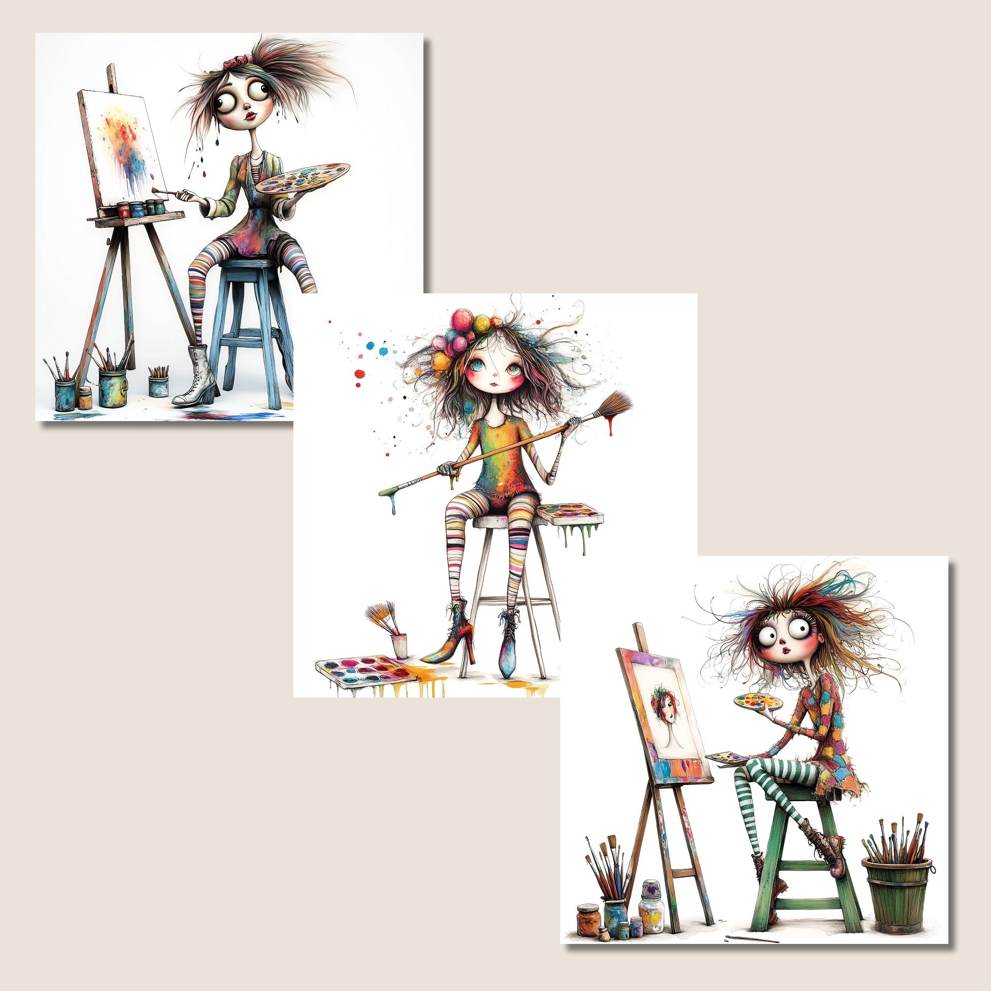 Quirky Artist Clipart Collection | Whimsical Artist Girls PNG | Junk ...