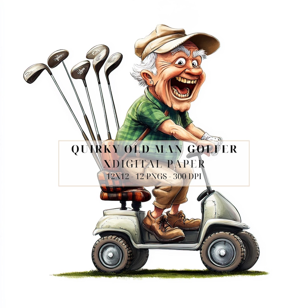 Funny Golfers Clipart | Watercolor Quirky Old Men PNG for Retirement ...