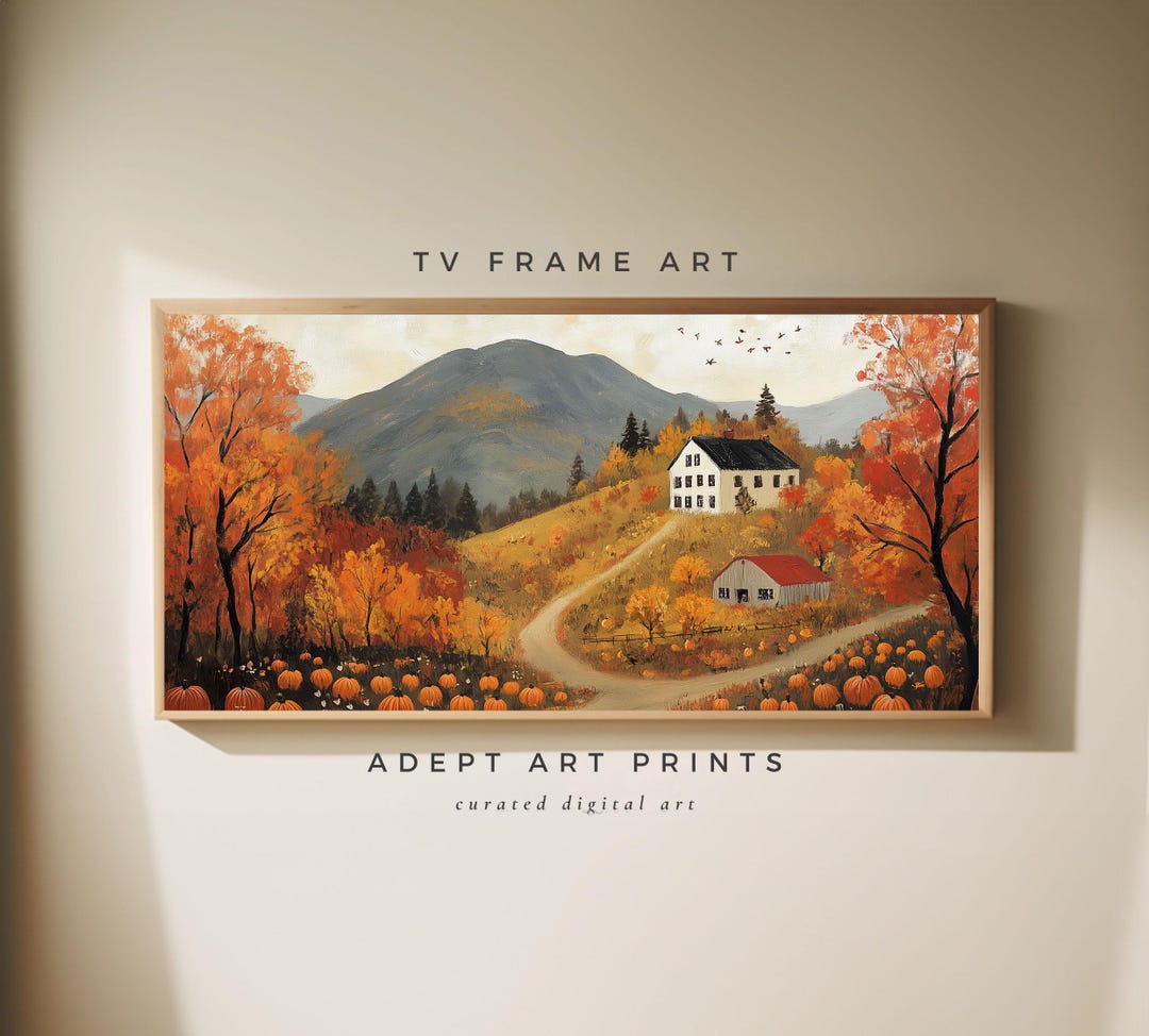 Fall Mountain Landscape TV Art, Pumpkin Spice Foliage Scenery (digital ...