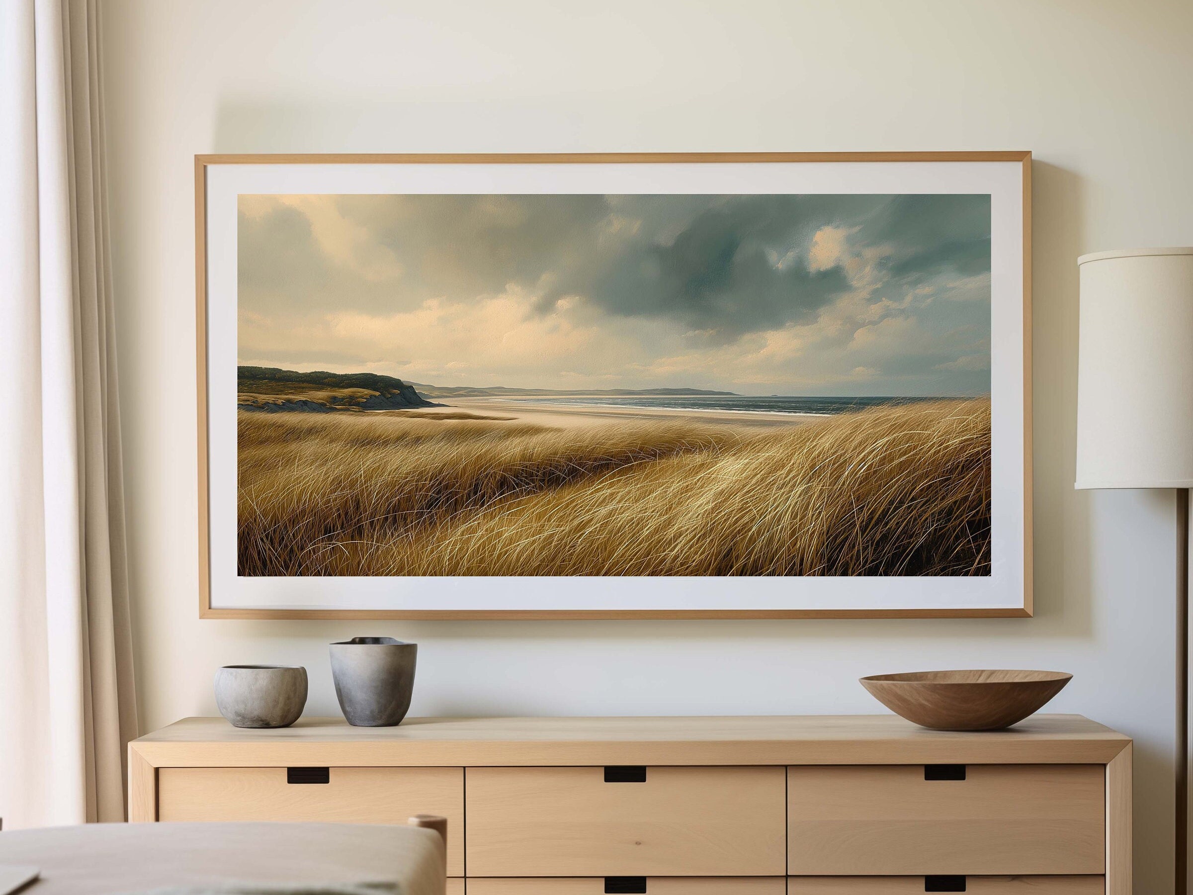 Samsung Frame TV Art Vintage Coastal Painting | Neutral Tones Muted ...