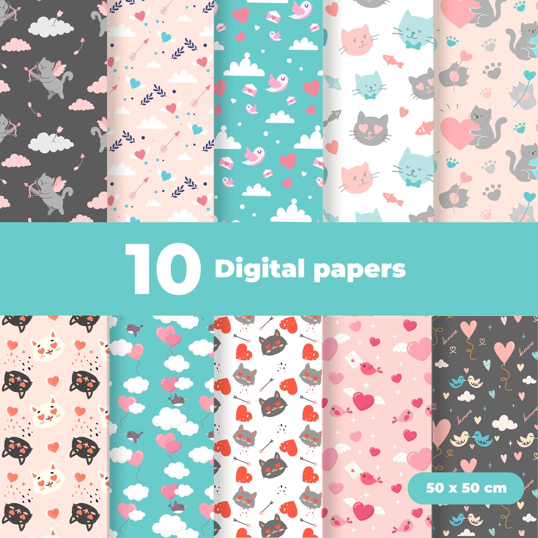 10 Valentines Themed Digital Papers, Seamless Commercial Use Instant ...