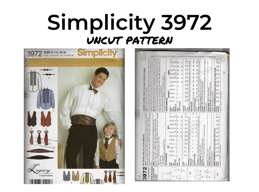 Simplicity 3972: Mens & Boys Tuxedo Sewing Pattern, Uncut - Etsy
