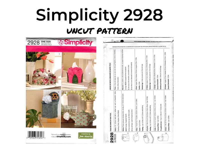 Simplicity 2928 Tissue Box Covers, Paper Sewing Pattern, Uncut, 2008 ...
