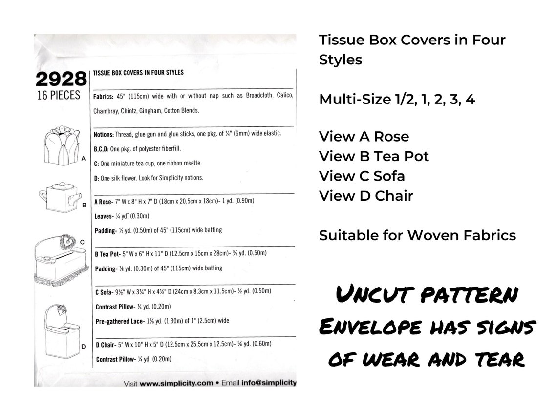 Simplicity 2928 Tissue Box Covers, Paper Sewing Pattern, Uncut, 2008 ...