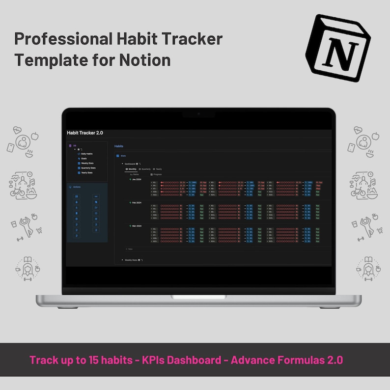 Ultimate Notion Habit Tracker 2.0 Template Dark Theme - Etsy