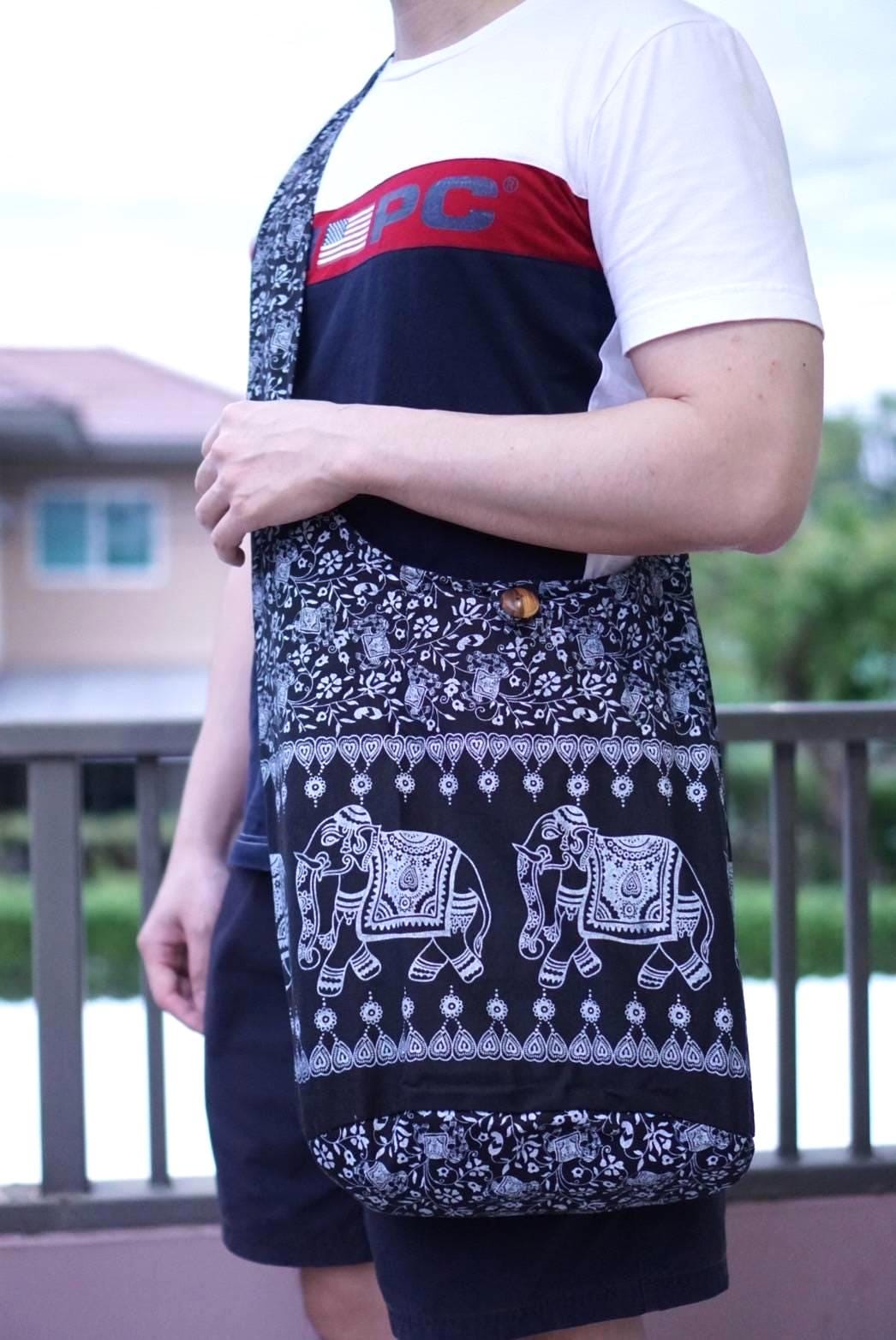 Elephant Crossbody Hobo Bag, Bohemian Thai Cotton Shoulder Sling - Etsy
