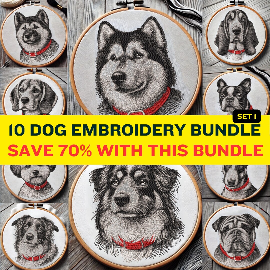 Dog Embroidery Designs Bundle – 10 Dog Breeds Machine Embroidery Files ...