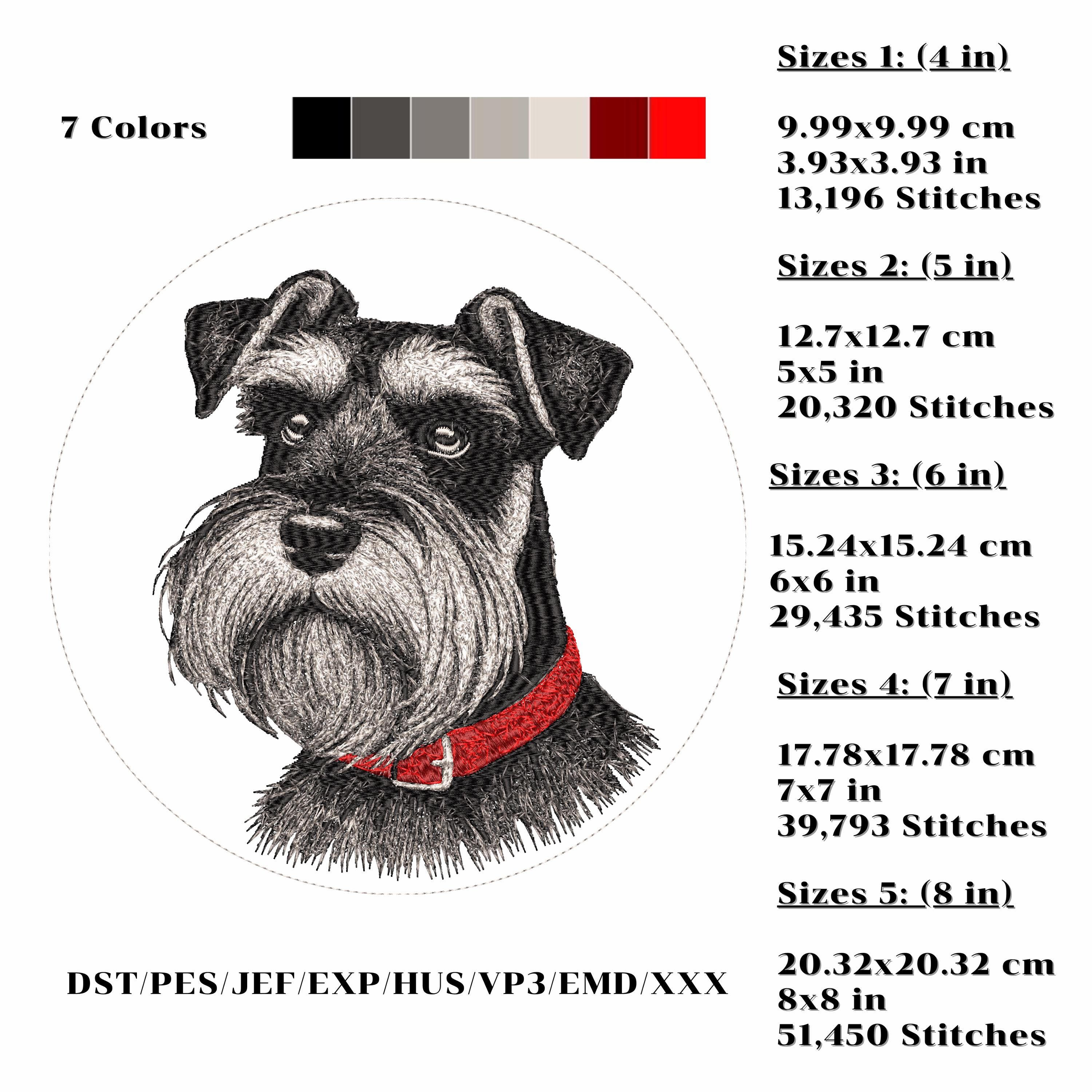 Schnauzer Dog Machine Embroidery Design: 5 Sizes (instant Download, DST ...