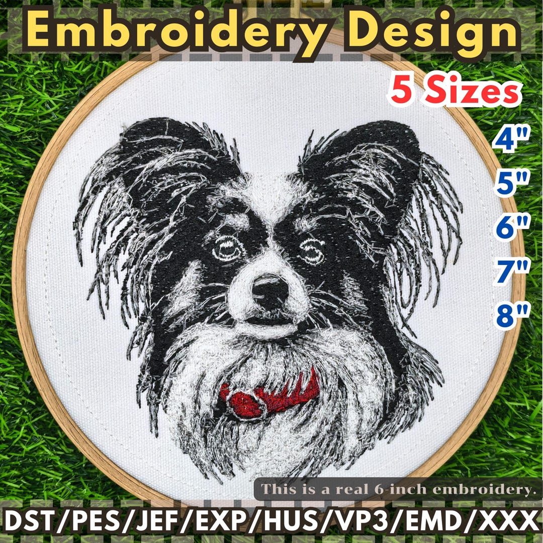 Papillon Dog Embroidery Design: Butterfly Breed Machine Embroidery (5 ...