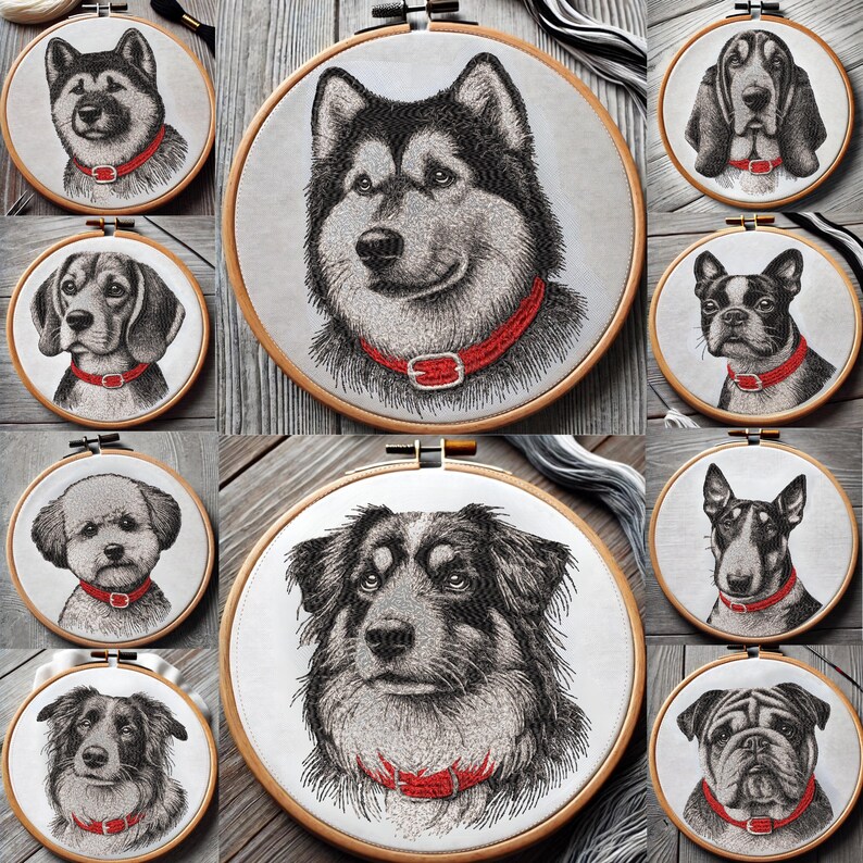 10 Dog Embroidery Designs Bundle Set 1 – Cute Dog Breeds Machine ...