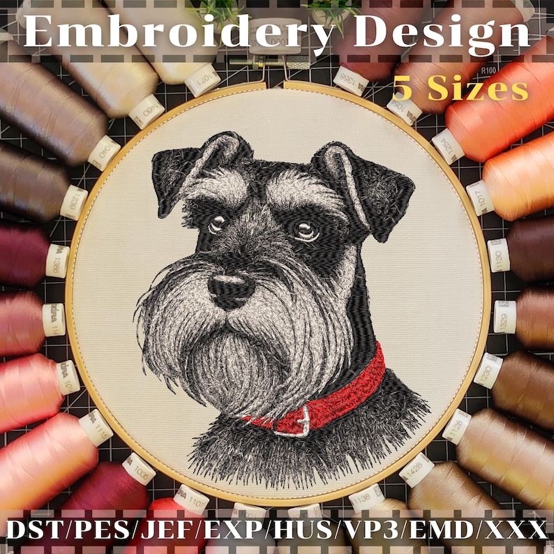 Schnauzer Dog Machine Embroidery Design: 5 Sizes (instant Download, DST ...
