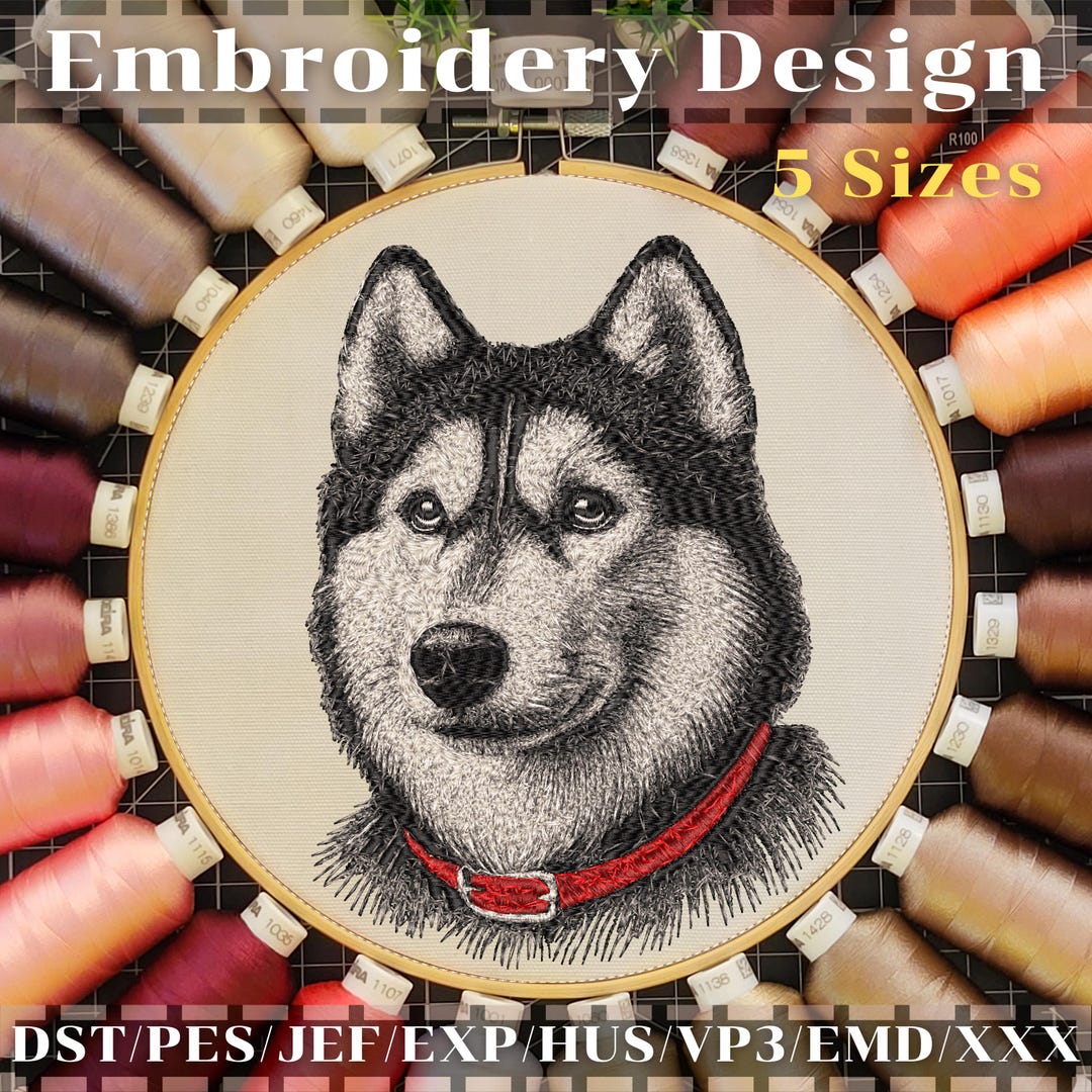 Siberian Husky Embroidery Design: Dog Breed Machine Embroidery (5 Sizes ...