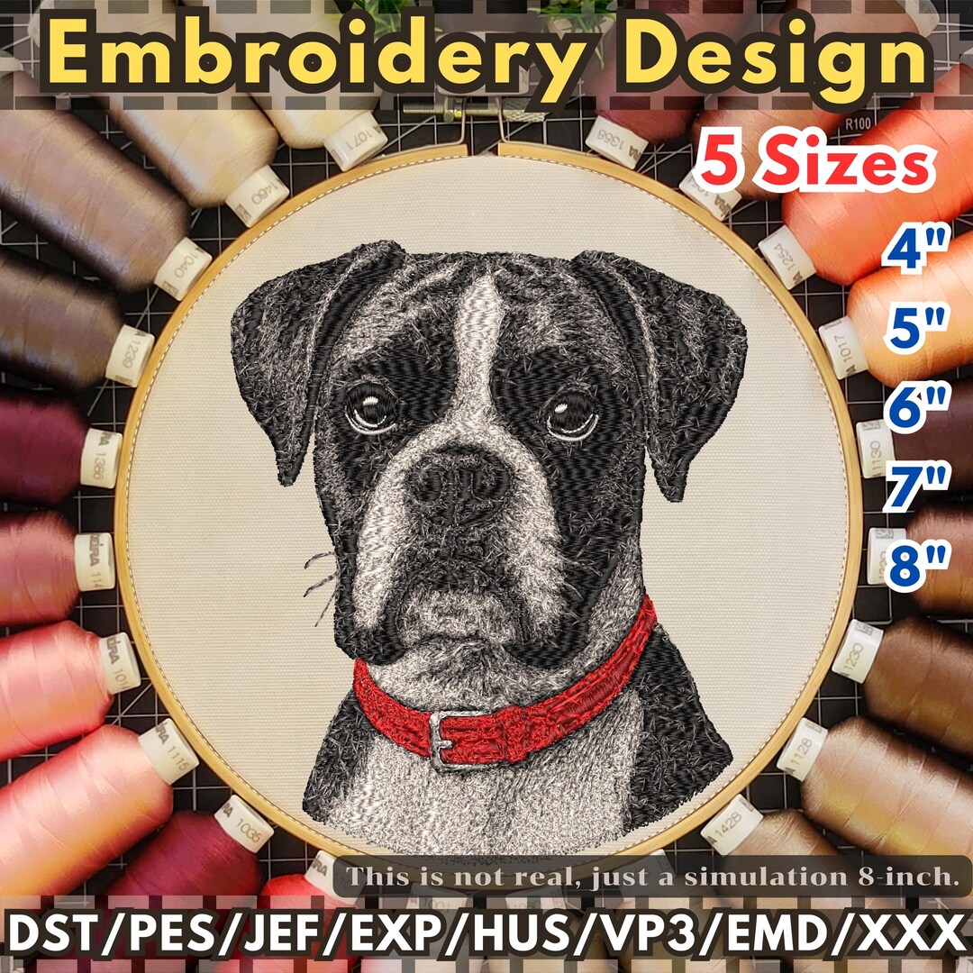 Boxer Dog Embroidery Design: Playful Puppy Machine Embroidery (5 Sizes ...