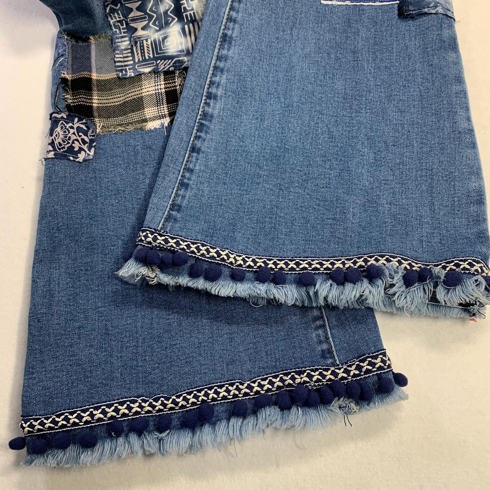 Patchwork Boho Bell Bottom Jeans Blue Patchwork Distressed Denim Peace ...