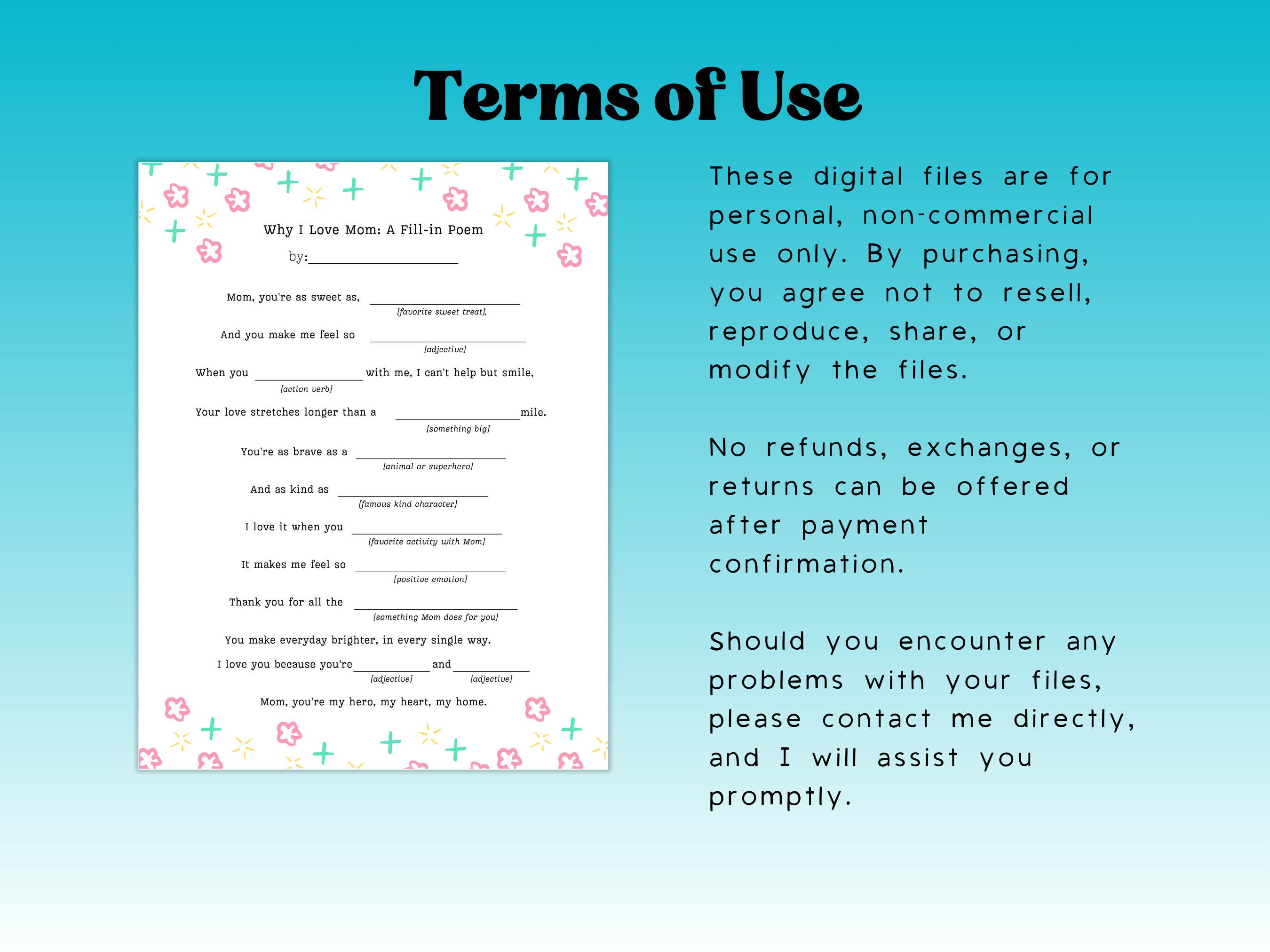 Mother's Day Madlib, Why I Love Mom, Mother's Day Poem, Why I Love Mom ...