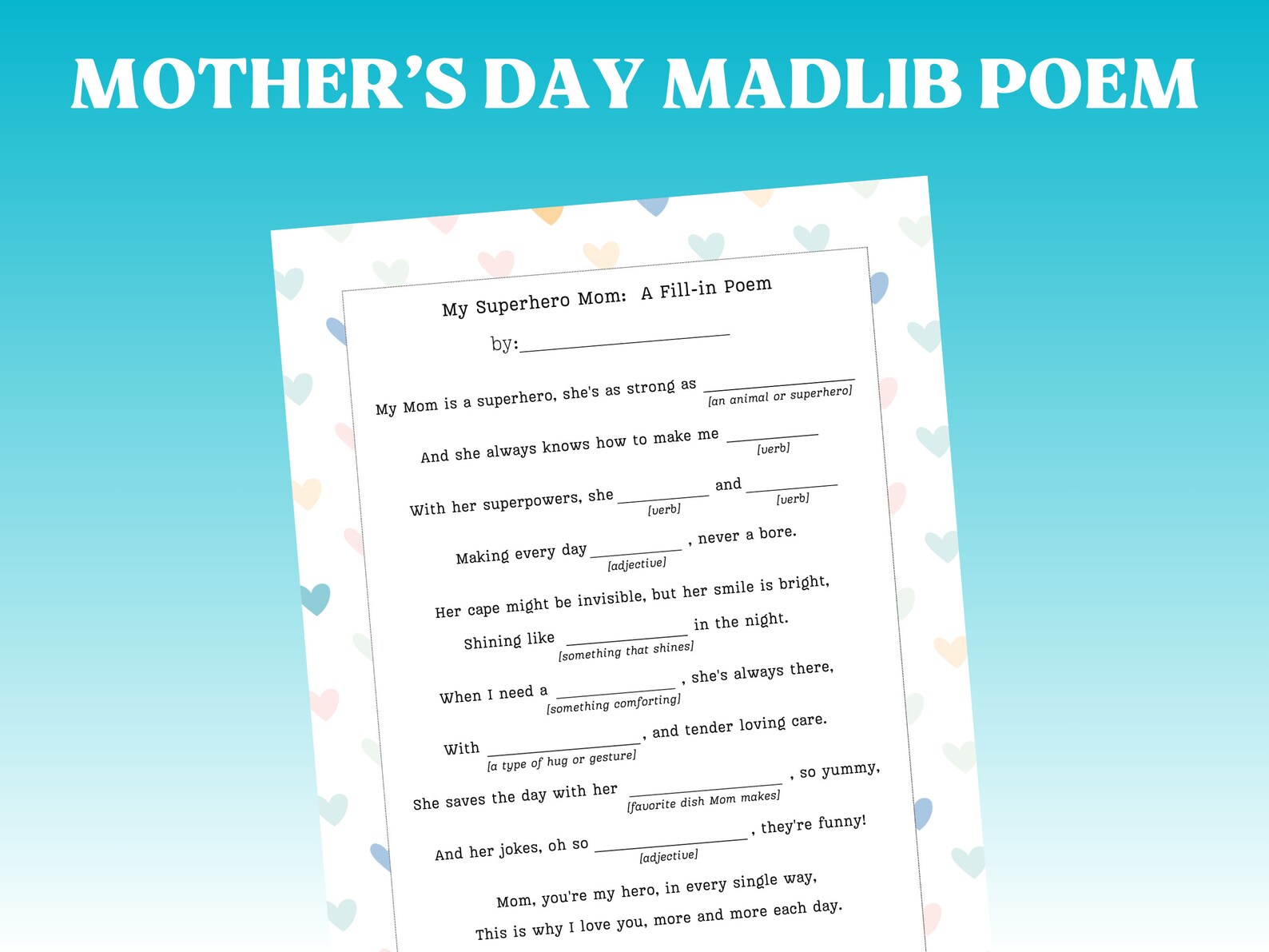 Mother's Day Madlib, Mother's Day Poem, Why I Love Mom, Printable ...