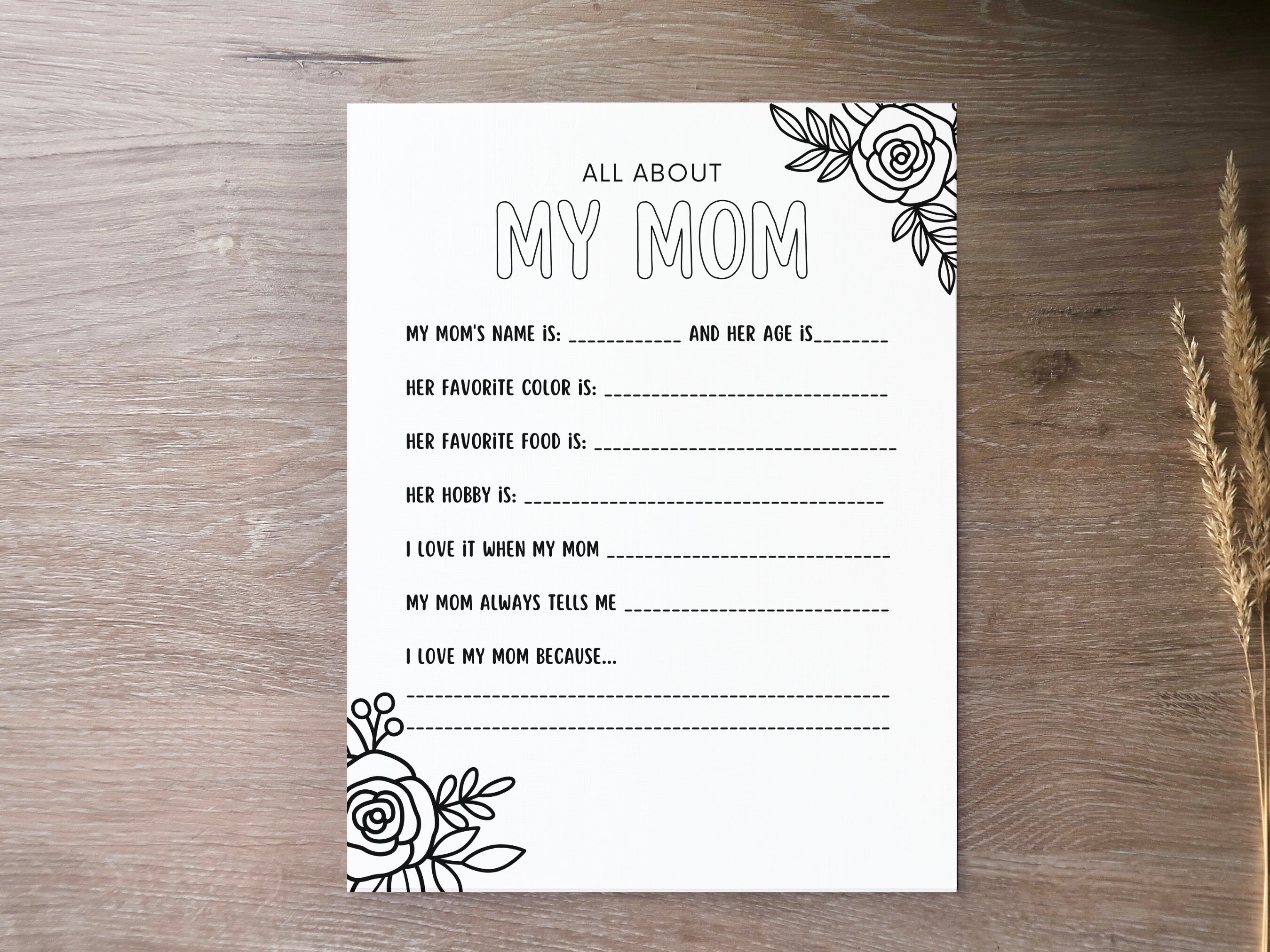 Mother's Day Coloring Sheet, Mother's Day Questionnaire, All About Mom ...