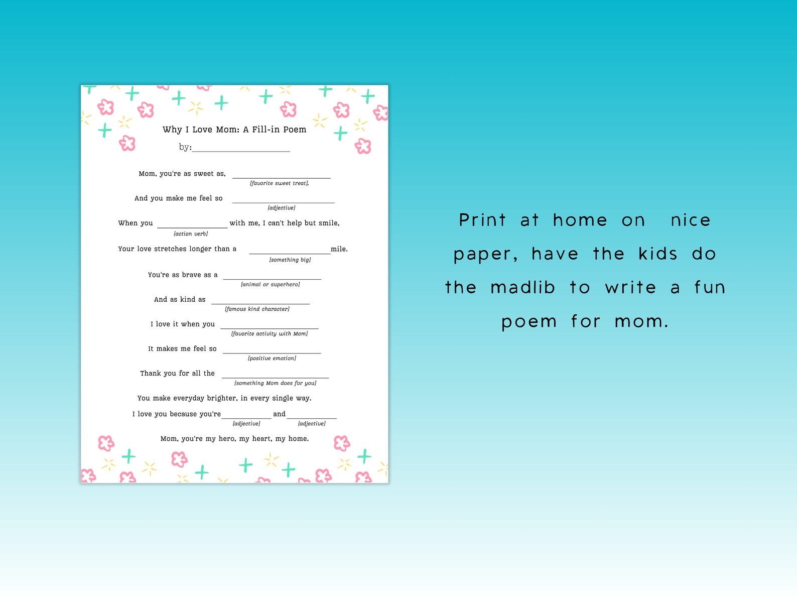 Mother's Day Madlib, Why I Love Mom, Mother's Day Poem, Why I Love Mom ...