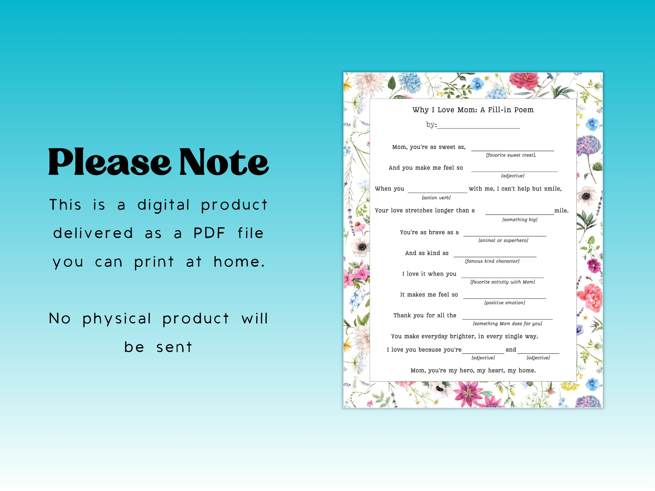 Mother's Day Madlib, Mother's Day Poem, Why I Love Mom, Printable ...