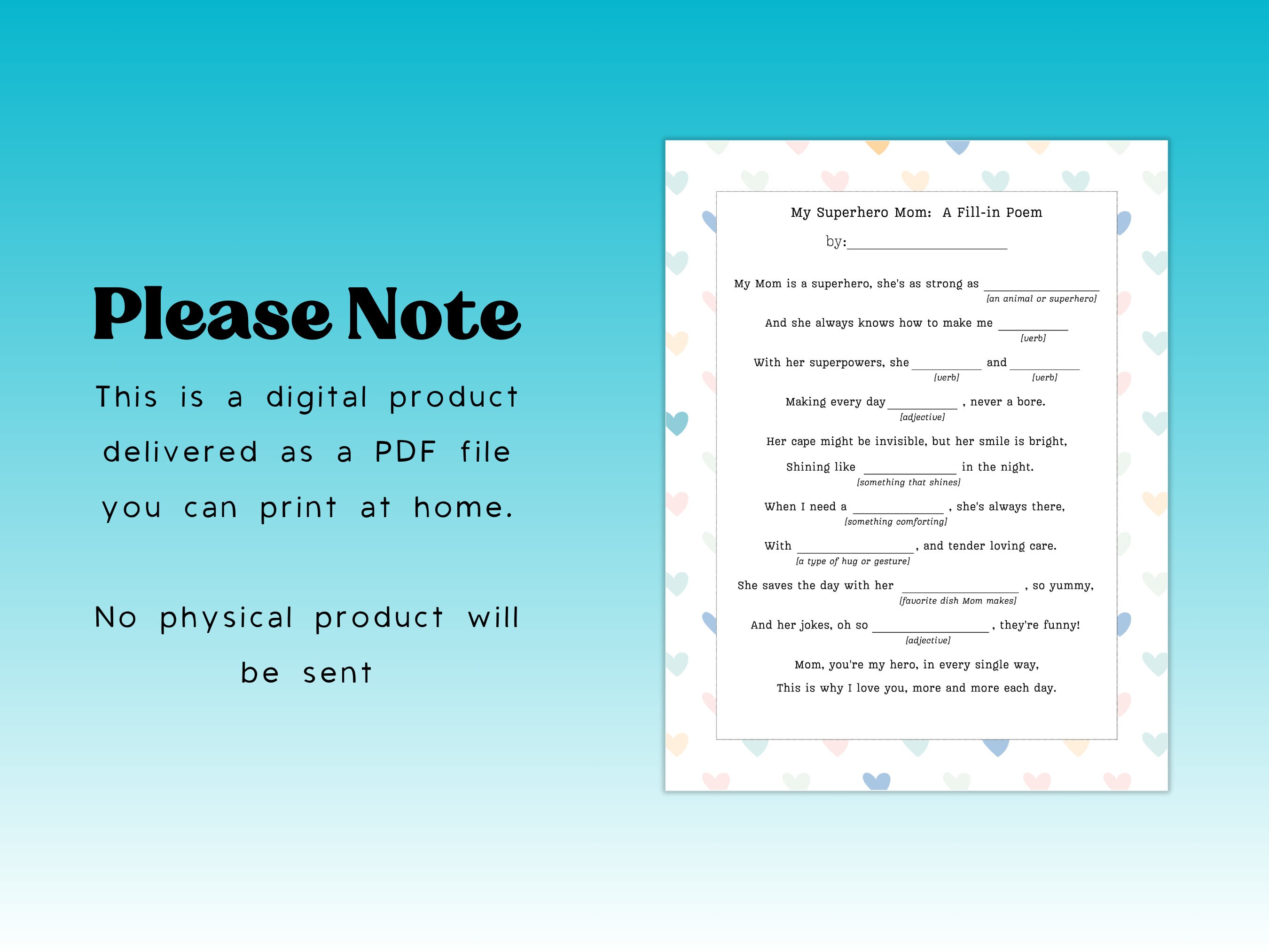 Mother's Day Madlib, Mother's Day Poem, Why I Love Mom, Printable ...