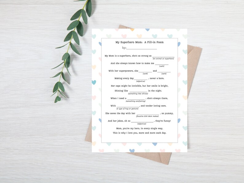 Mother's Day Madlib, Mother's Day Poem, Why I Love Mom, Printable ...