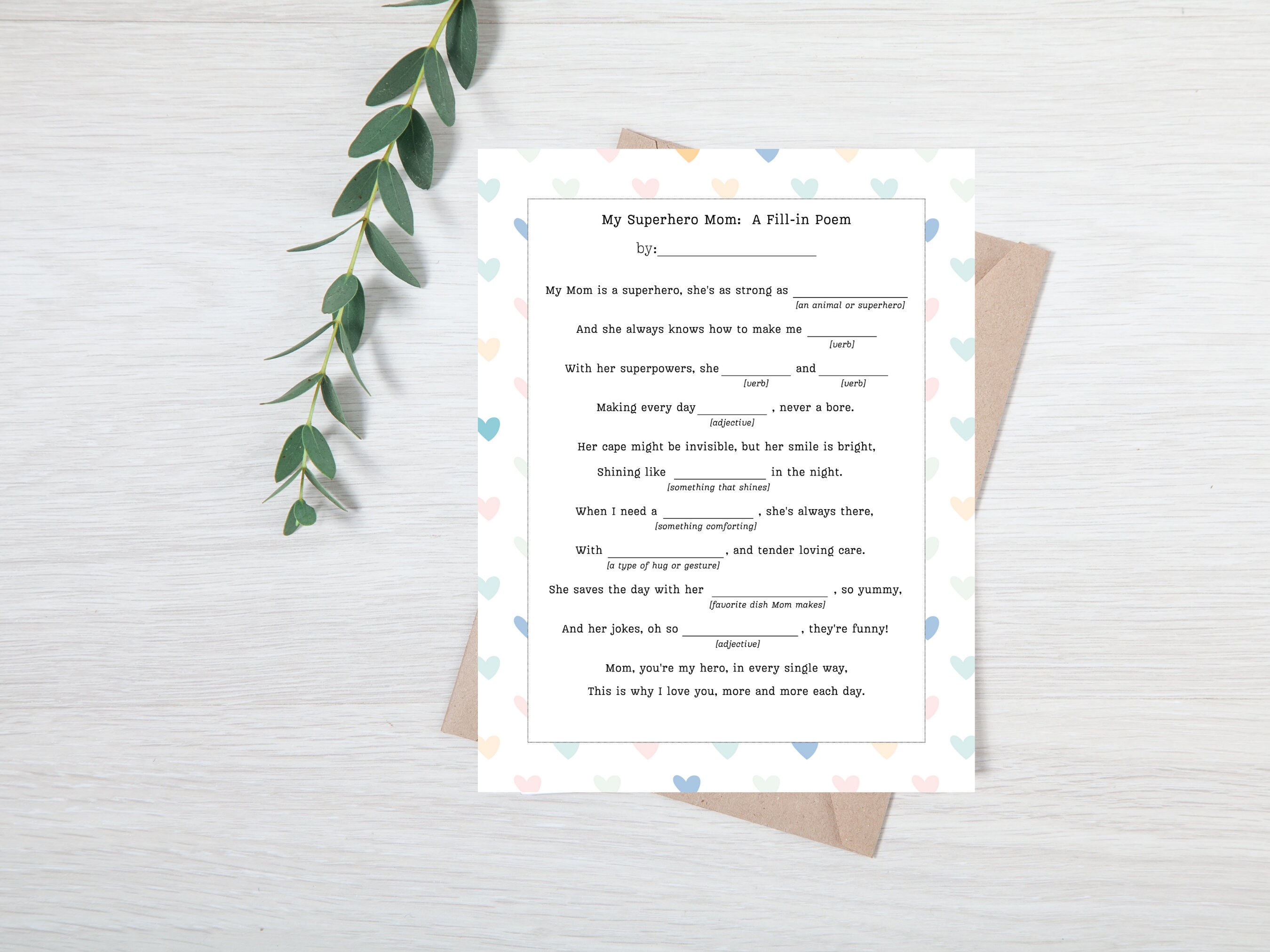 Mother's Day Madlib, Mother's Day Poem, Why I Love Mom, Printable ...