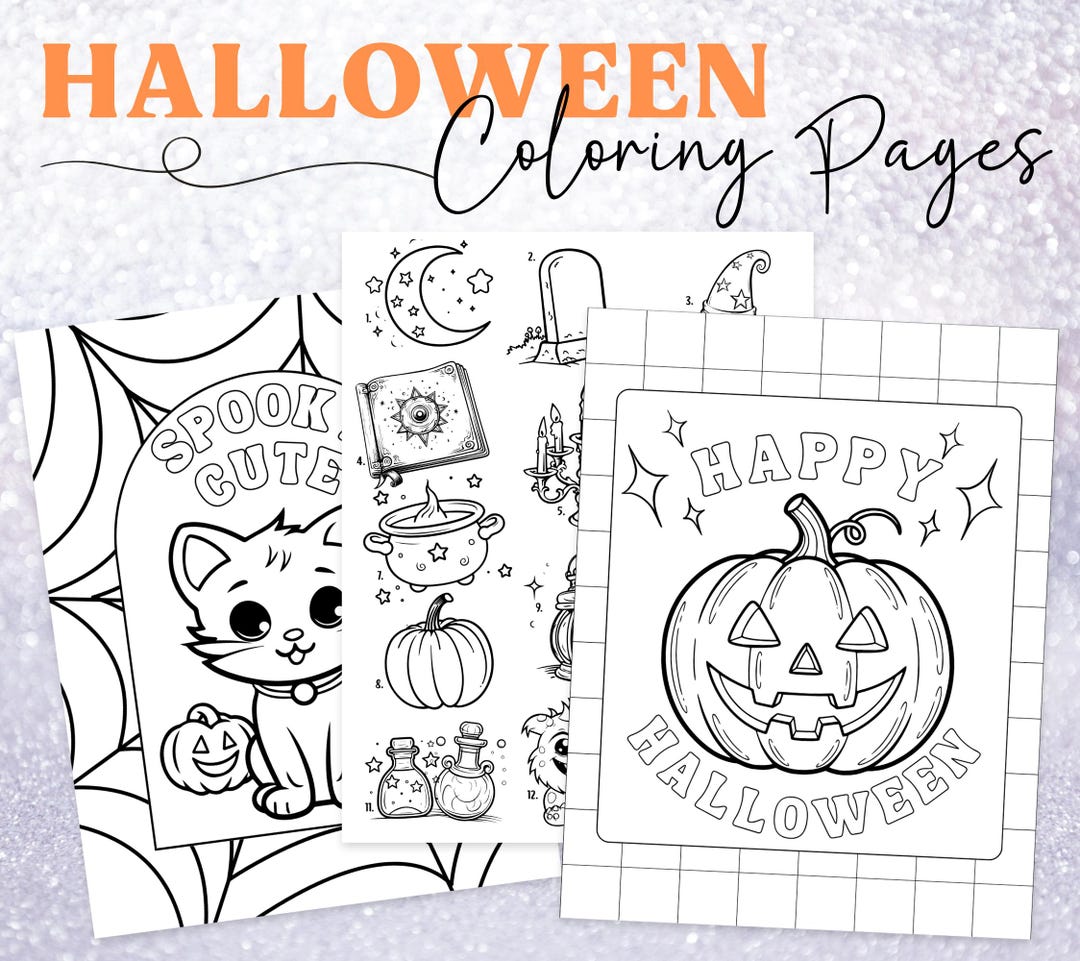 Kawaii Halloween Coloring Pages for Kids | Printable Activity (PDF) - Etsy