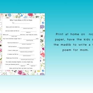 Mother's Day Madlib, Mother's Day Poem, Why I Love Mom, Printable ...