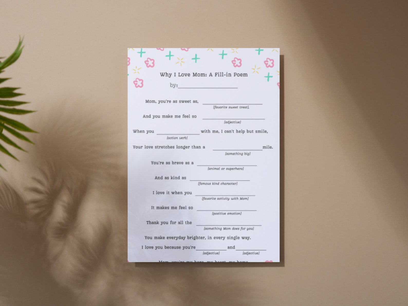 Mother's Day Madlib, Why I Love Mom, Mother's Day Poem, Why I Love Mom ...