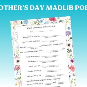 Mother's Day Madlib, Mother's Day Poem, Why I Love Mom, Printable ...