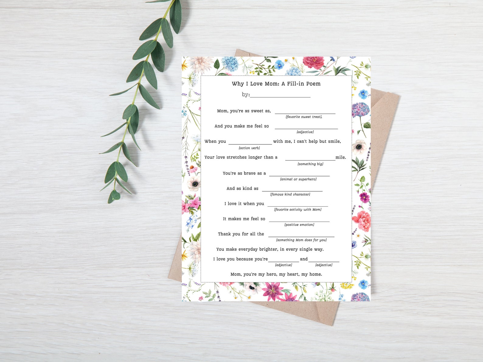 Mother's Day Madlib, Mother's Day Poem, Why I Love Mom, Printable ...