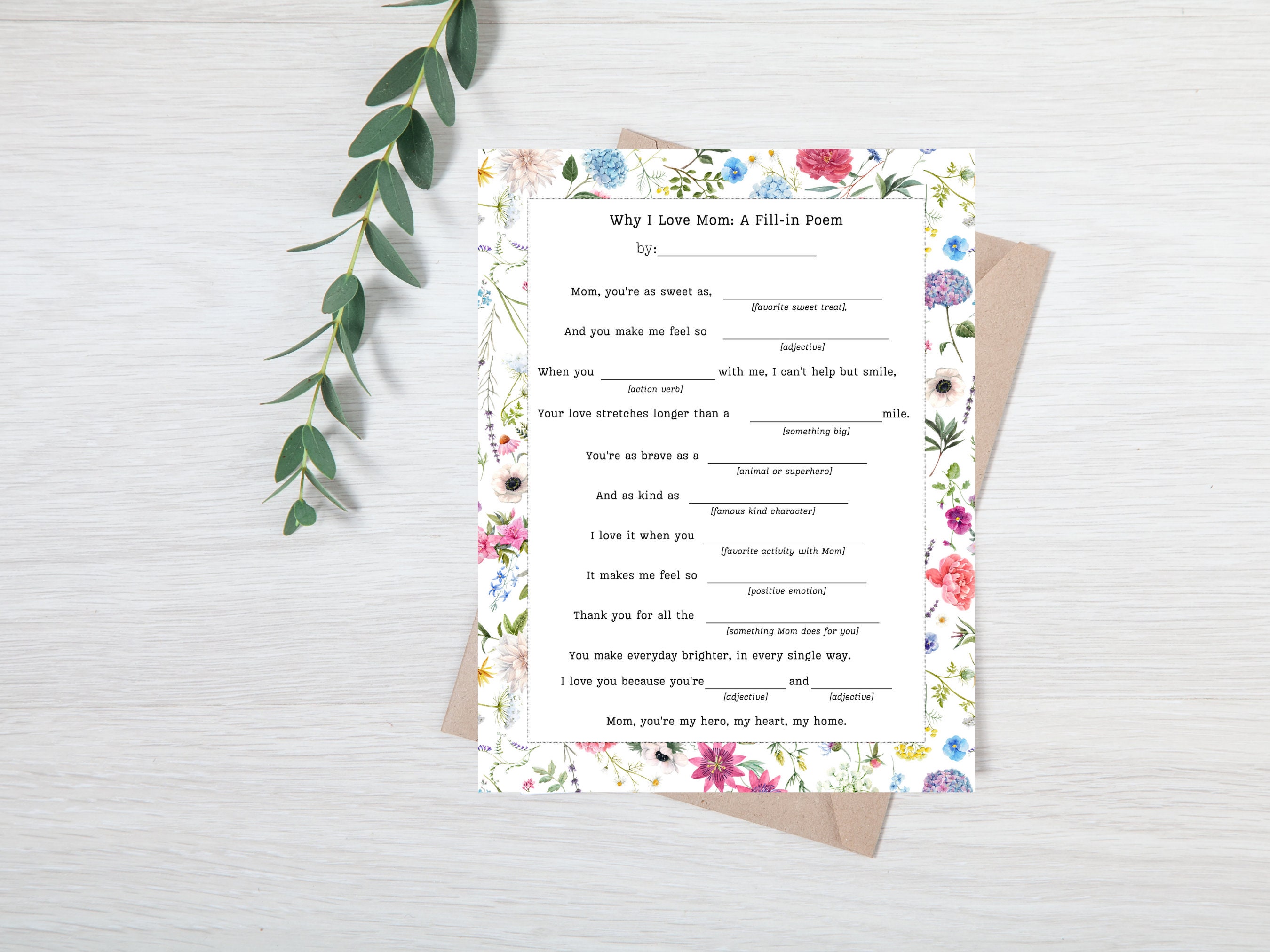 Mother's Day Madlib, Mother's Day Poem, Why I Love Mom, Printable ...