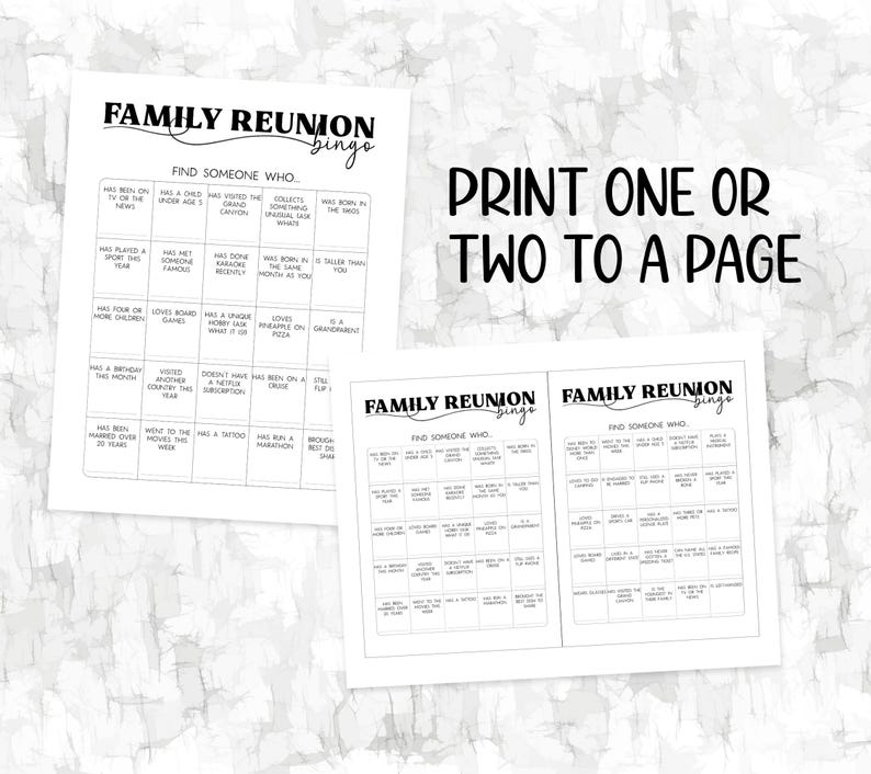 Family Reunion Bingo Game: "find Someone Who..." Icebreaker (printable ...