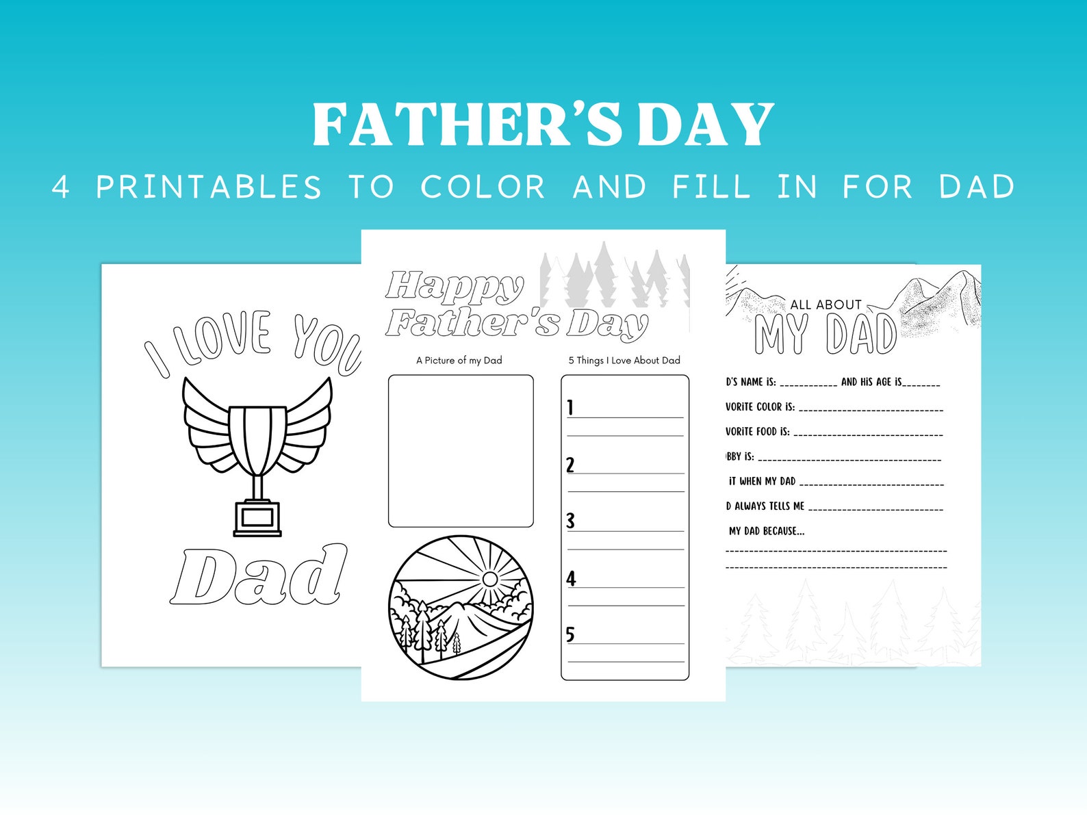 Father's Day Coloring Sheet, Father's Day Questionnaire, All About Dad ...
