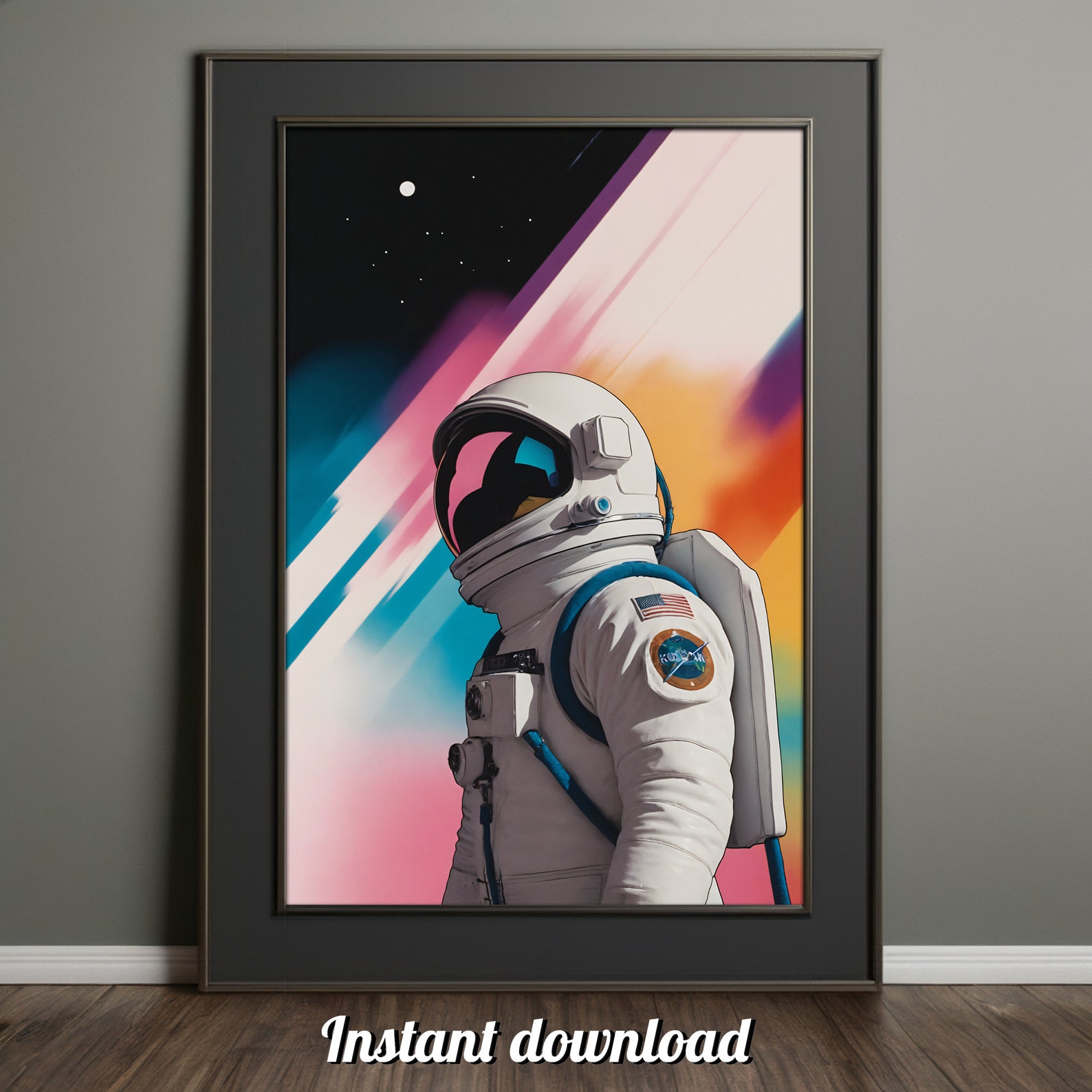Retrowave Voyager Digital Print: Retro-futuristic Astronaut Astronaut ...