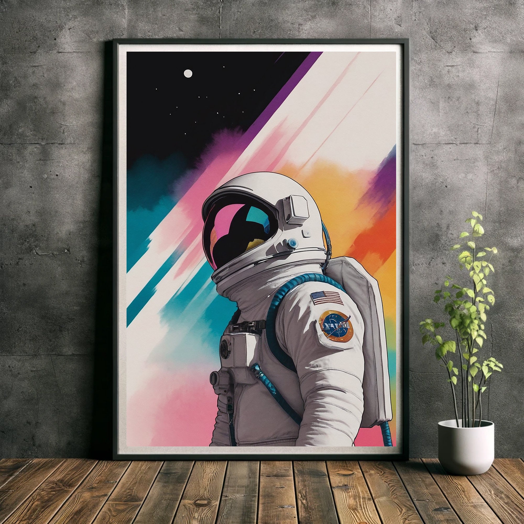 Retrowave Voyager Digital Print: Retro-futuristic Astronaut | Astronaut ...