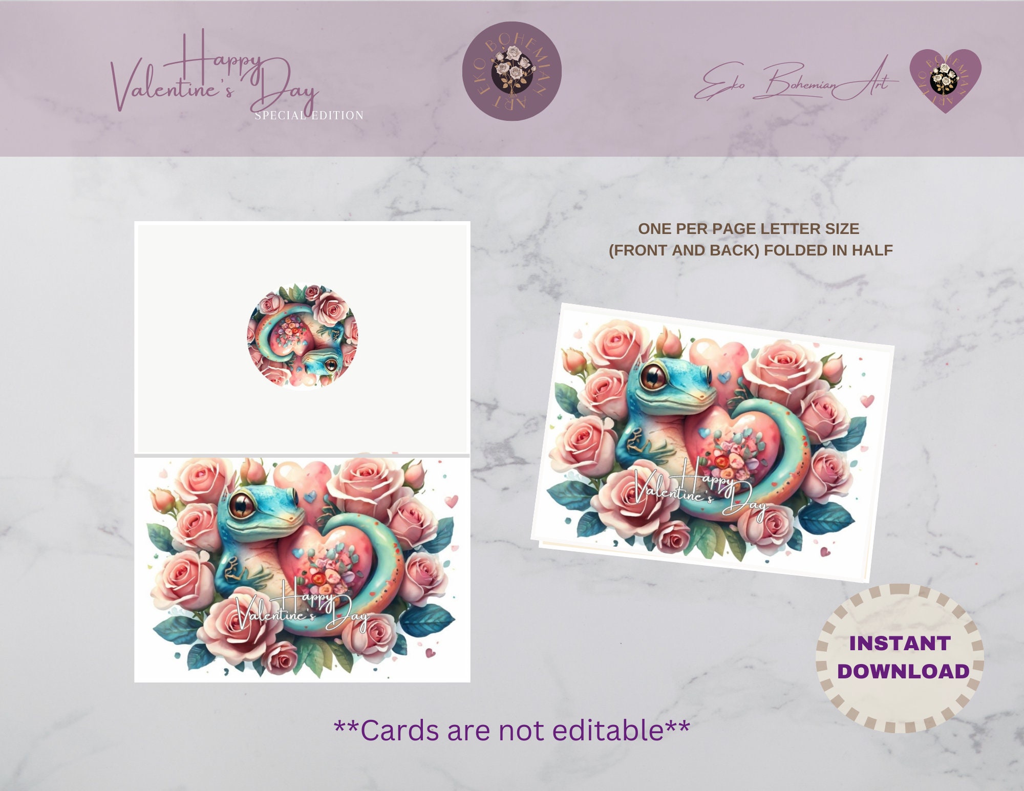 Printable LIZARD & AXOLOTL Valentine's Day Cards and Bookmarks ...