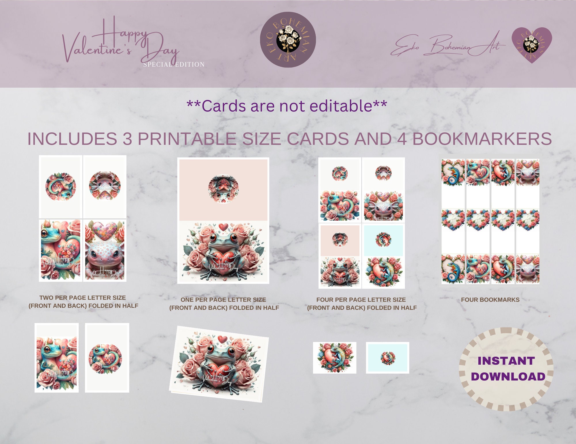 Printable LIZARD & AXOLOTL Valentine's Day Cards and Bookmarks ...