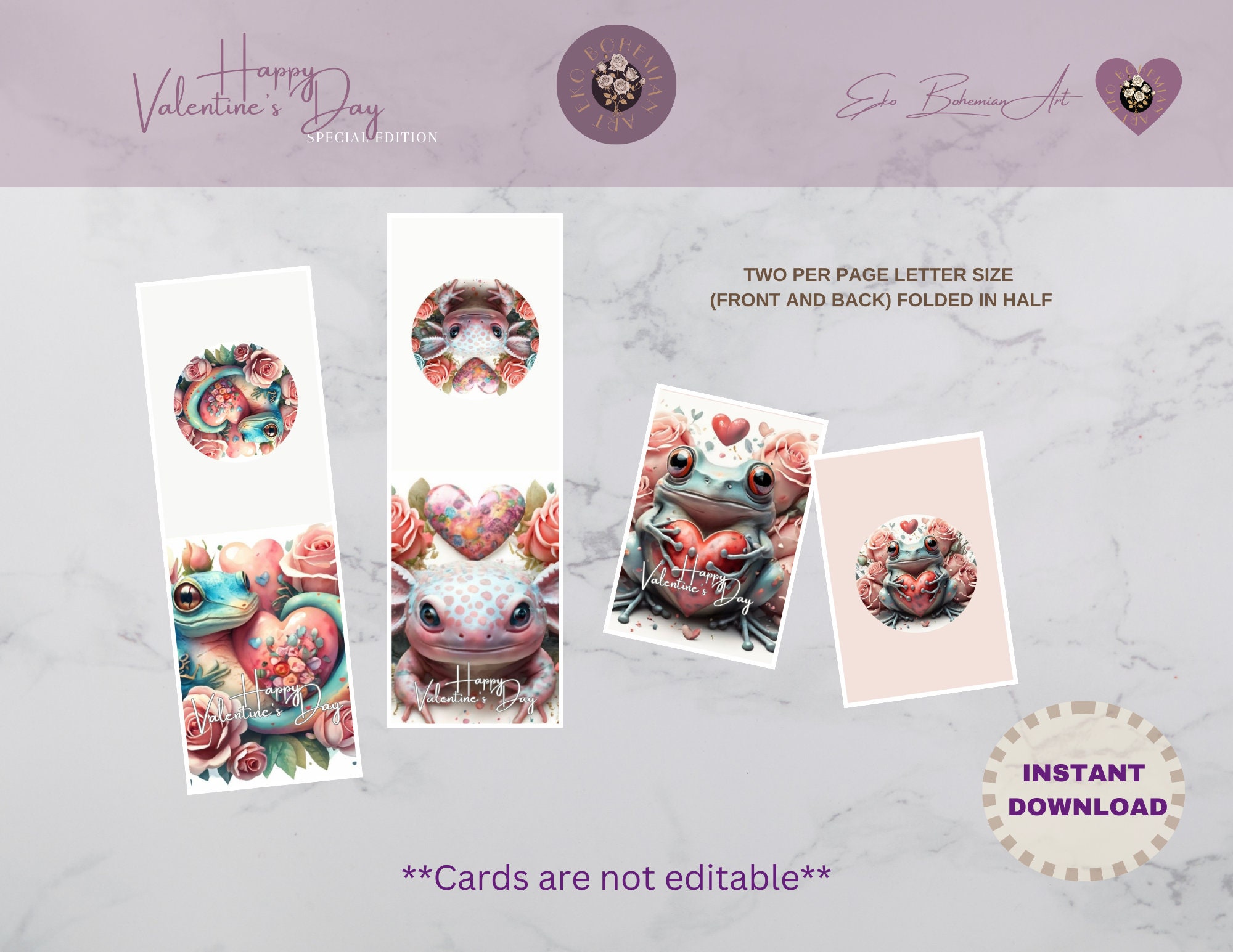 Printable LIZARD & AXOLOTL Valentine's Day Cards and Bookmarks ...