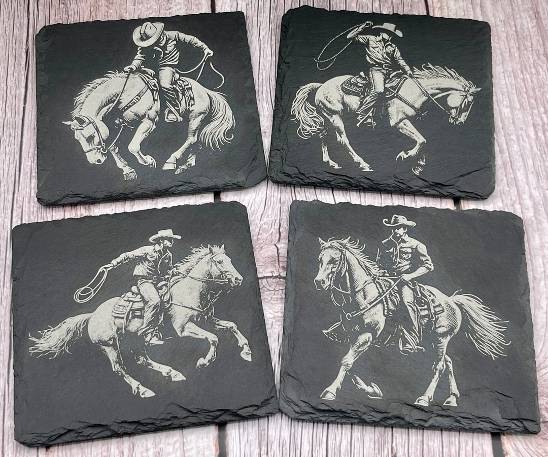 Slate Coasters~cowboy Riding Horse~rodeo Themed~roping~beautifully ...