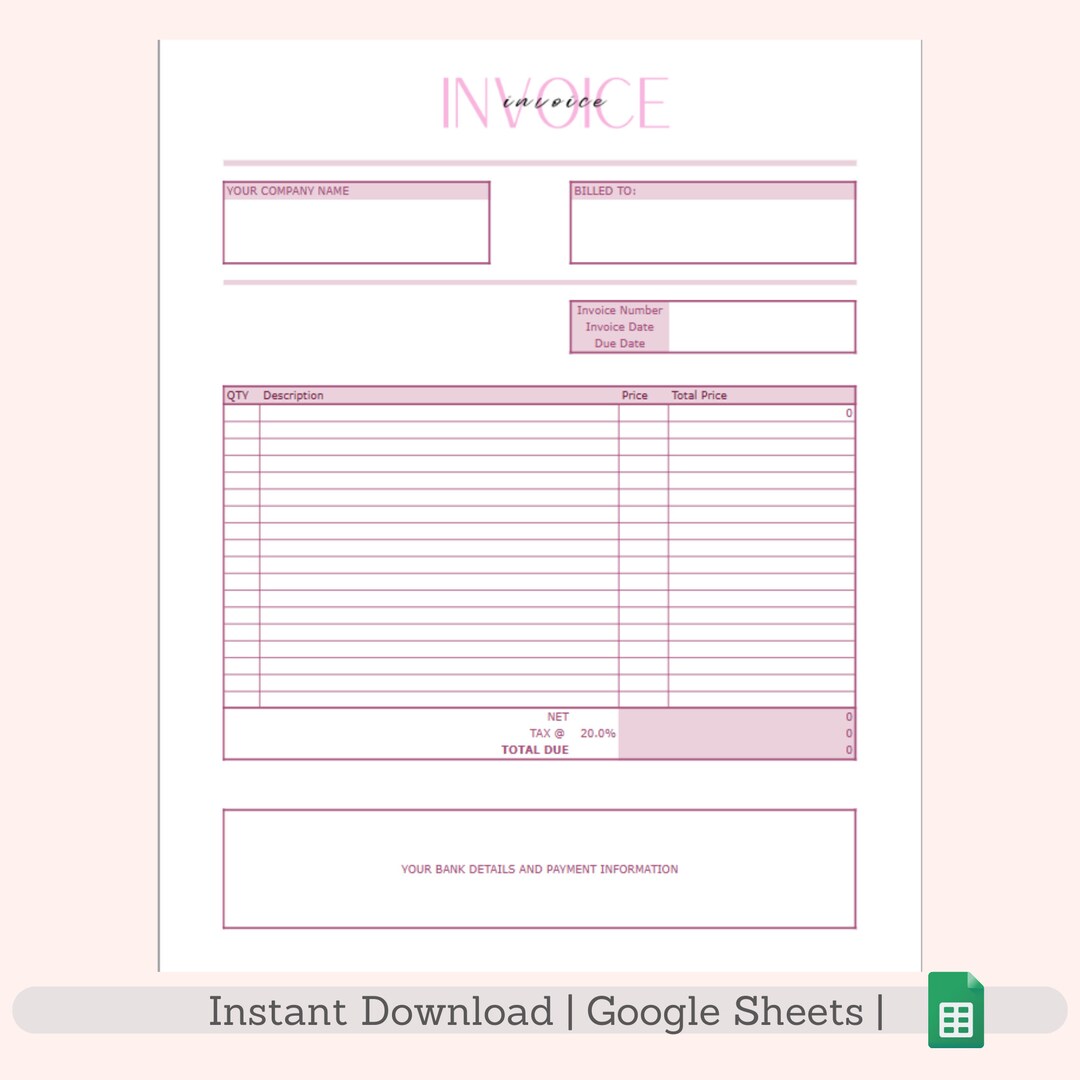 Sleek and Simple Pink Invoice Template: Perfect for Small Businesses - Etsy