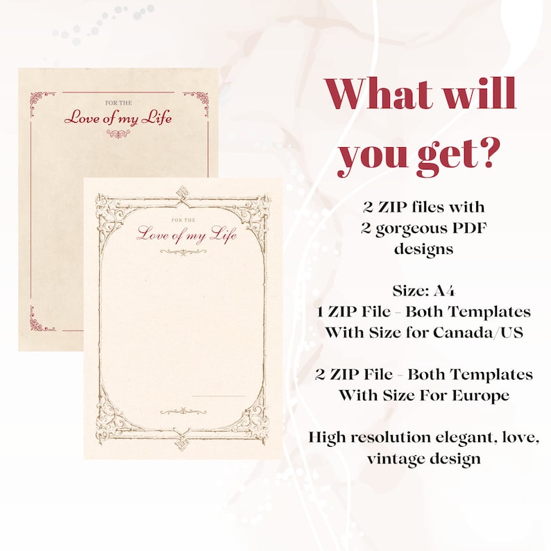 Love Letter, Love Writing Paper, Printable Stationery Paper, Valentine ...