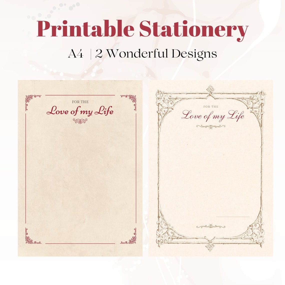 Love Letter, Love Writing Paper, Printable Stationery Paper, Valentine ...