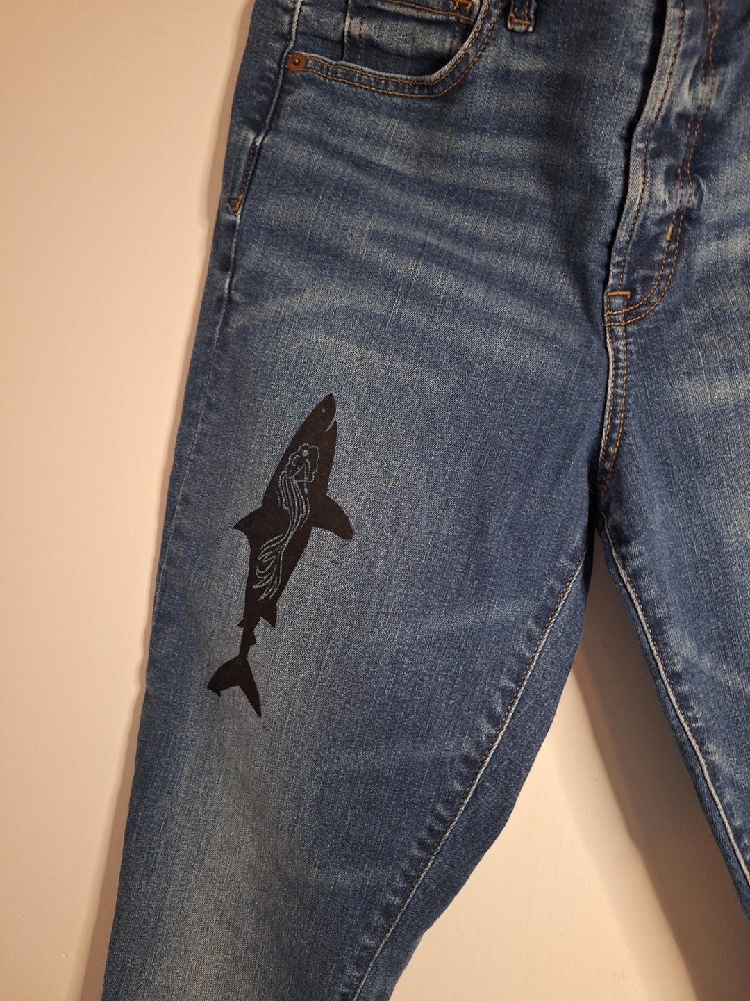Funky Fish & Mermaid Shark Jeans (gap Women's Size 30) - Etsy