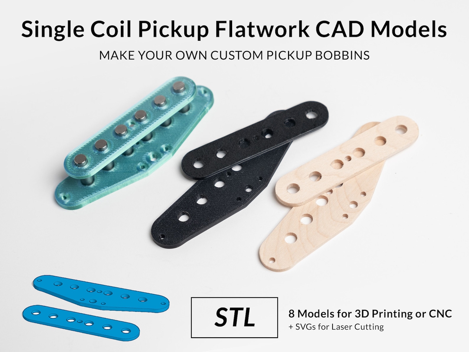 Strat Style Single Coil Pickup Flatwork CAD Models for 3D Printer, CNC ...