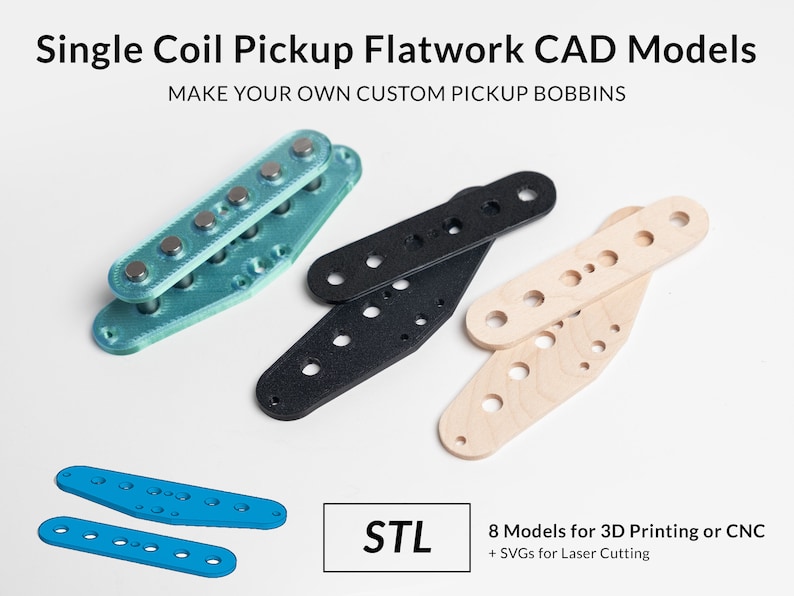 Strat Style Single Coil Pickup Flatwork CAD Models for 3D Printer, CNC ...