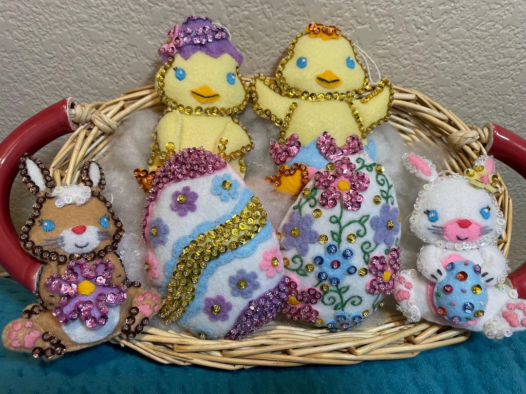 Hand Stitched Easter Felt Ornament Set: Bucilla Bunny, Chick, Egg - Etsy