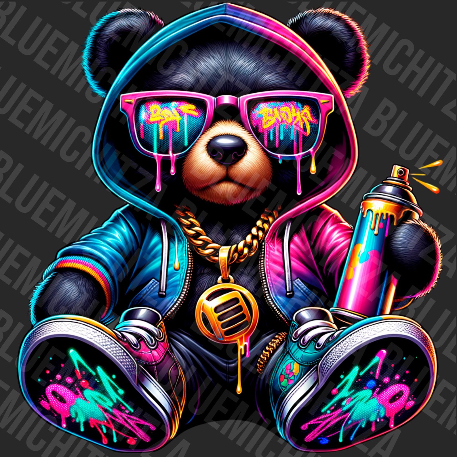 Urban Neon Hip Hop Rapper Teddy Bear, Streetwear Teddy, Graffiti Teddy ...