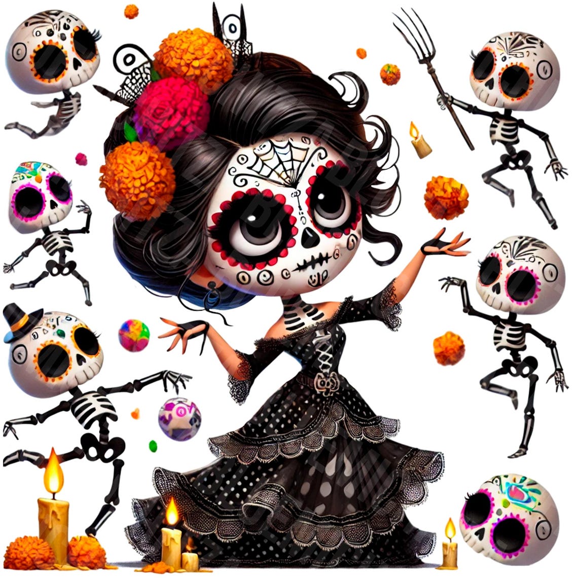 Gothic Dancing Doll PNG, Elegant Creepy Girl Png, Dancing Skeletons PNG ...