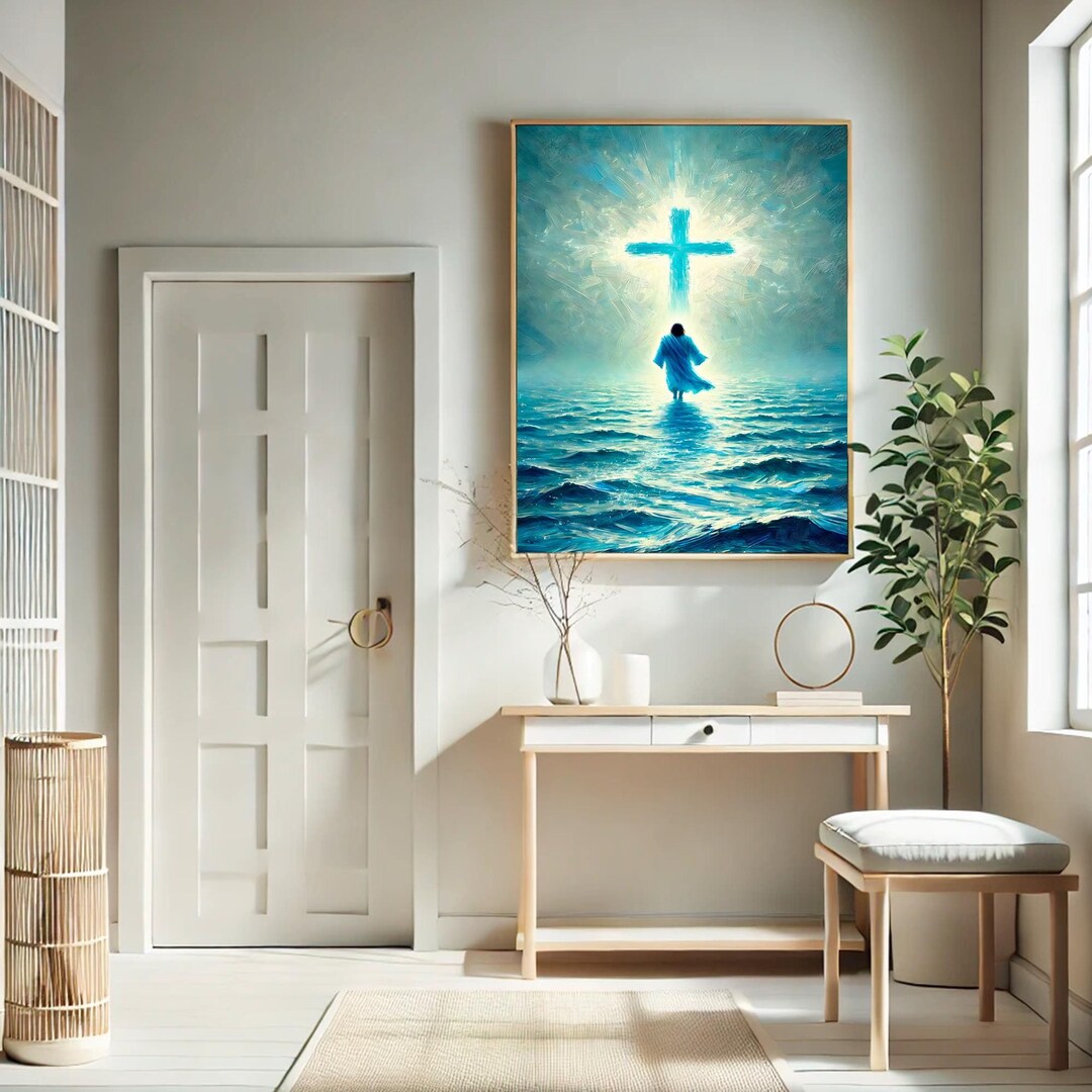 Jesus Walks on Water, Modern Religious Wall Art, Christian Framed ...